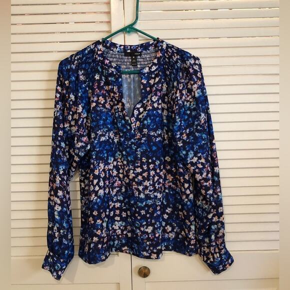 Aqua | Tops | Aqua Blue And Pink Floral Long Sleeve Blouse | Poshmark